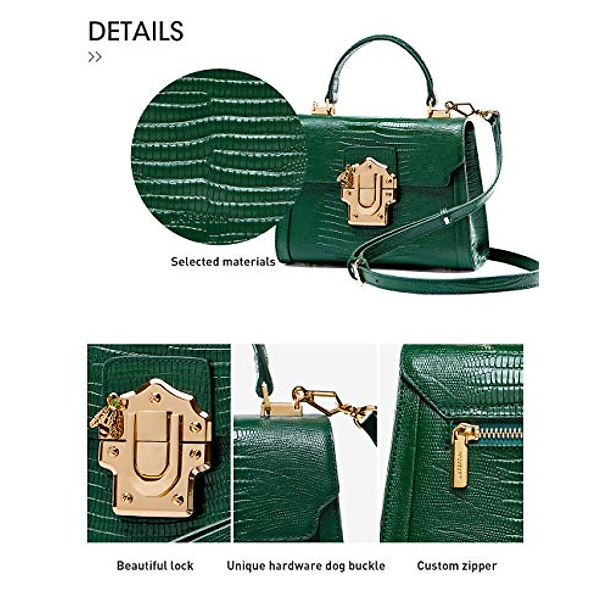 LA'FESTIN Cross body Leather Tote Bags for Women Green Shoulder Purses Medium