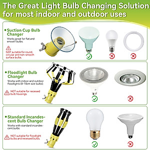 Dreyoo 3 Piece Set Light Bulb Changer, Standard Incandescent Bulb, Floodlight Bulb Changer and Suction Cup Light Bulb Changer Compatible with Standard Threaded Extension Pole (Pole Not Included)