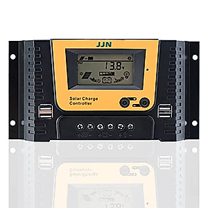 JJN 30A Solar Charge Controller 12V/24V/36V/48V Solar Panel Regulator with Adjustable LCD Display Dual USB Port Timer Setting PWM Auto Parameter
