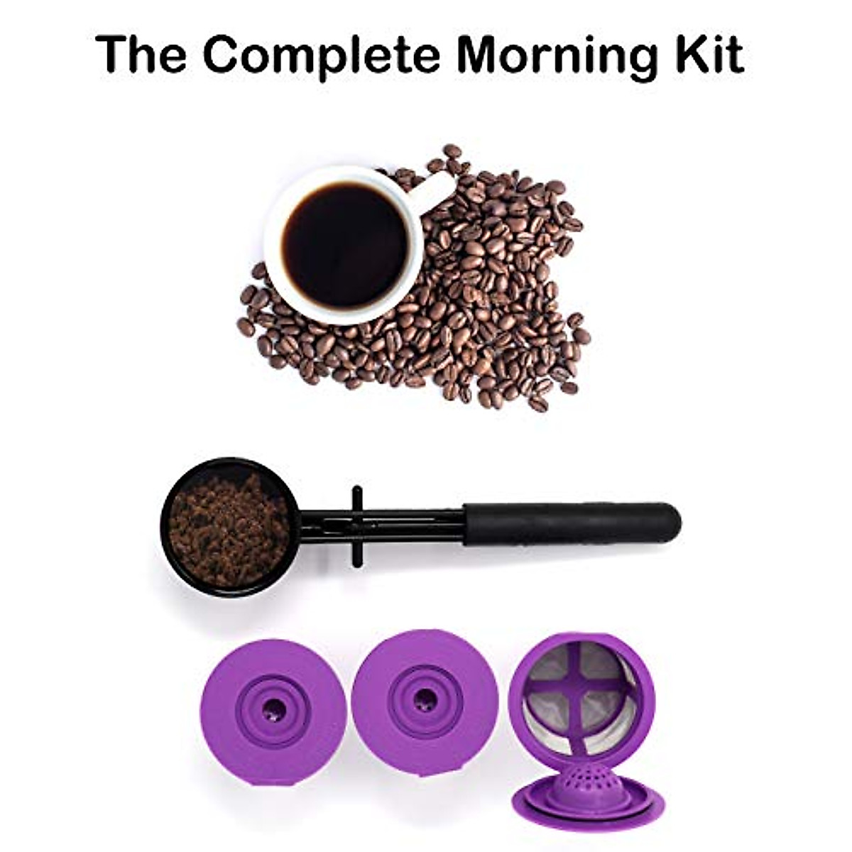 Reusable K Cups Coffee Filter Pod for Keurig 1.0 & 2.0 Machines - Coffee Scoop Funnel and 3 Pack K-Cup Filters - Universal Refillable KCups - Fits K-Duo, K-Classic, K-Elite, K-Select, K-Cafe Brewers