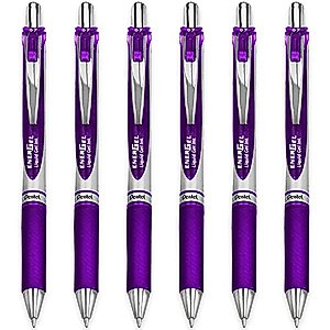 Pentel EnerGel XM BL77 - Retractable Liquid Gel Ink Pen - 0.7mm - 54% Recycled - Violet Ink - Pack of 6