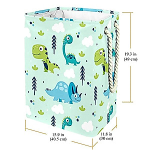 DEYYA Waterproof Laundry Baskets Tall Sturdy Foldable Cute Dinosaurs Print Hamper for Adult Kids Teen Boys Girls in Bedrooms Bathroom