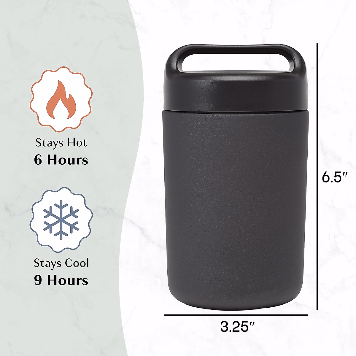 Goodful Vacuum Sealed Insulated Food Jar with Handle Lid, Stainless Steel Thermos, Lunch Container, 16 Oz, Gray