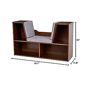 Amazon Basics Kids 4-Cube Bookcase With Reading Nook and 6 Shelves for Storage, Espresso, 11.8" D x 40.1" W x 24" H