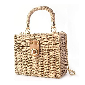 Handwoven Rattan vintage purse Bag Natural Chic Casual Handbag Beach Sea tote Basket Straw vacation Bag (Brown)