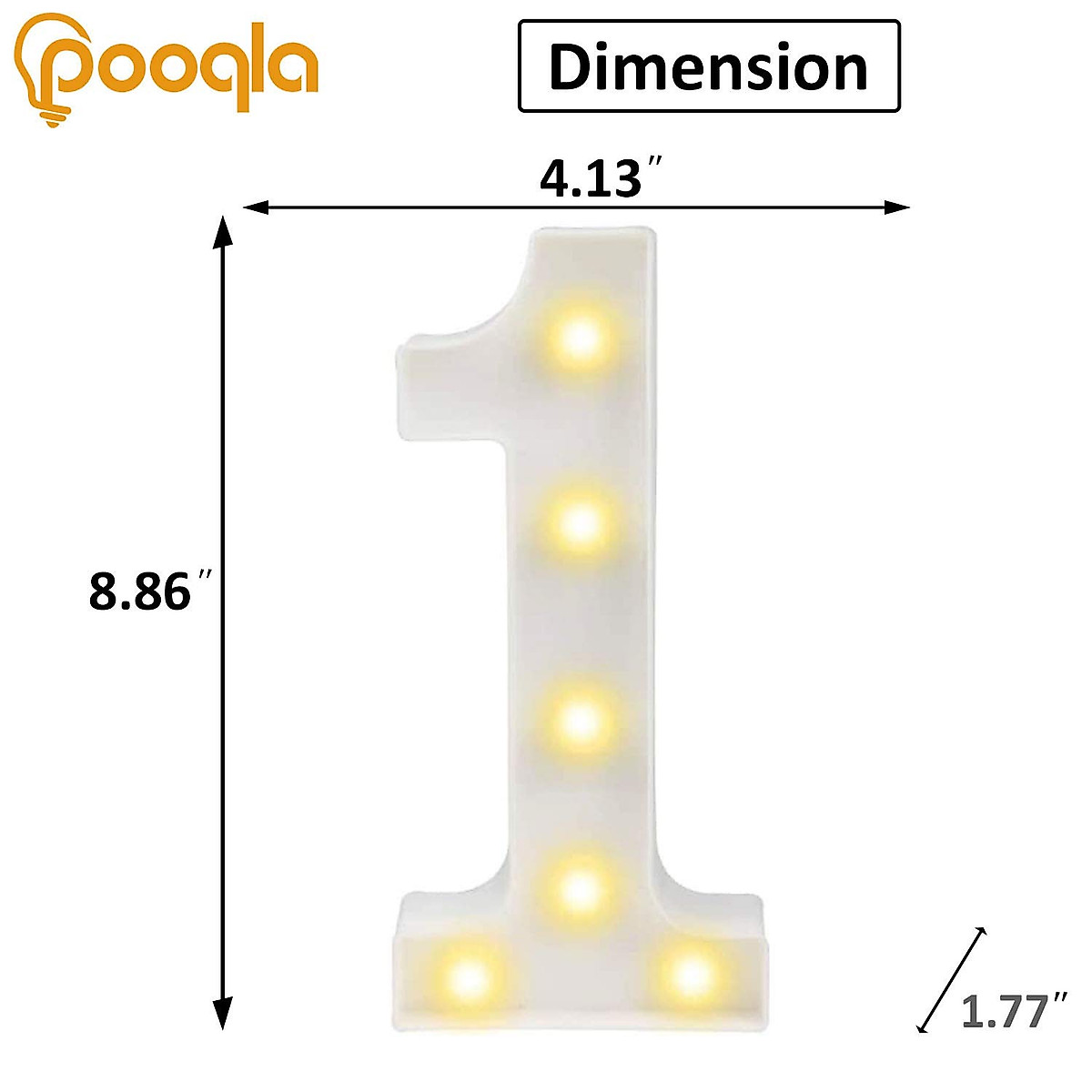 Pooqla Decorative Led Light Up Number Letters, White Plastic Marquee Number Lights Sign Party Wedding Decor Battery Operated Number (1)