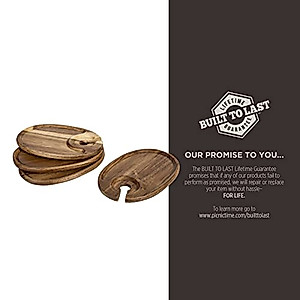 PICNIC TIME TOSCANA -Wine Appetizer Plates, Cocktail Plate with Glass Holder, Cheese Board with Wine Holder, (Acacia Wood), 9 x 6, Set of 4