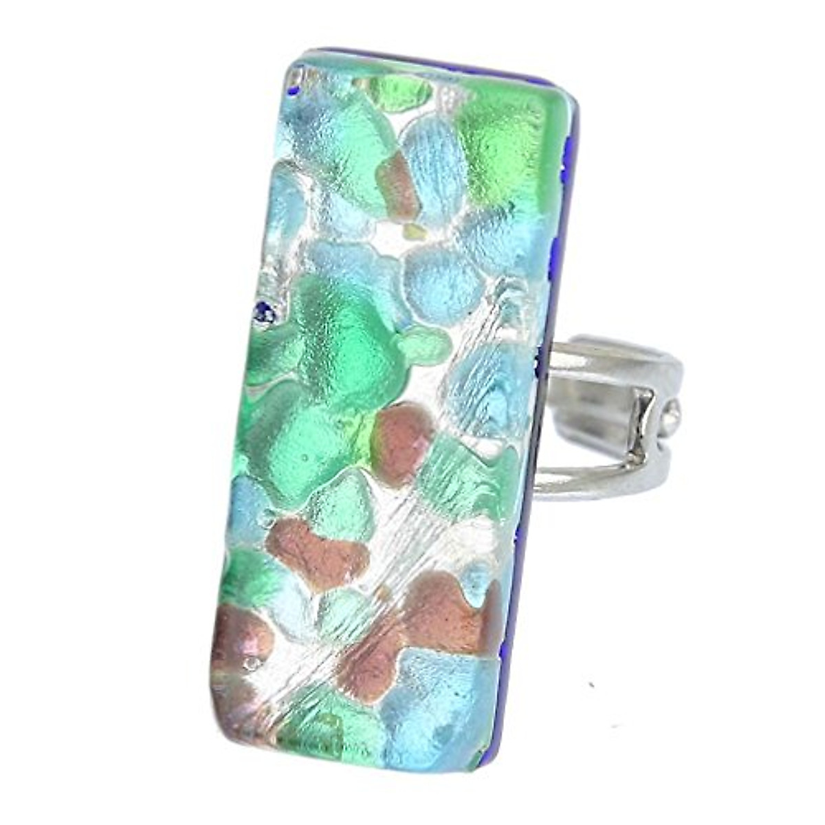 GlassOfVenice Murano Glass Venetian Reflections Rectangular Adjustable Ring - Silver Meadow