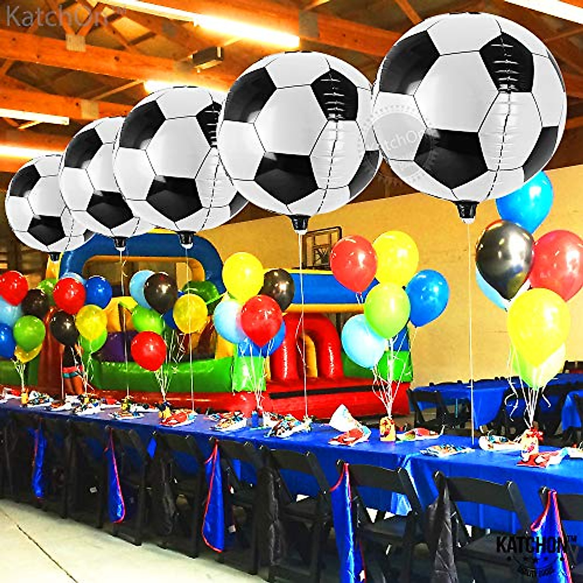 KatchOn, Huge 22 Inch Mylar Soccer Balloons - Pack of 6 Soccer Ball Balloons | 4D Soccer Balloon for Soccer Party Decorations | Soccer Foil Balloons, Soccer Birthday Decorations | Soccer Party Favors