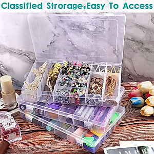 PLMMOUT 4 Pack Clear Plastic Organizer Box,36 Grids Clear Bead Organizer with Adjustable Divider for Bead Art DIY Craft Jewelry Fishing with 512 Label Stickers