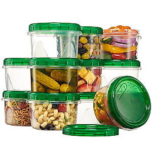 PLASTICPRO 6 Pack Twist Cap Food Storage Containers with Green Screw on Lid- 16 oz Reusable Meal Prep Containers - Freezer and Microwave Safe Green Plastic Food Storage