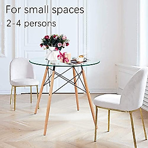 Round Table Glass Kitchen Dining Table Glass Dining Room Table Modern Style Round Leisure Coffee Table Office Coference Desk with Wood Legs for Kitchen Living Room (Round Table Glass)