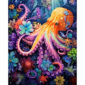 EIBEILI Diamond Painting Kits for Adults, Octopus DIY 5D Diamond Art Kits for Kids Diamond Dots for Adults Clearance Full Drill Crystal Craft Kits for Home Wall Decor Gifts 12x16inch