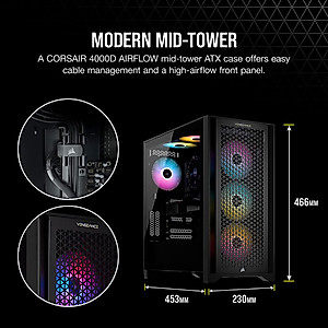 Corsair Vengeance i7300 Series Gaming PC - Air Cooled Intel Core™ i5 12600K CPU - NVIDIA GeForce RTX™ 3060Ti Graphics - 16GB Vengeance DDR4 3200MHz Memory, 1TB M.2 NVMe SSD - Black