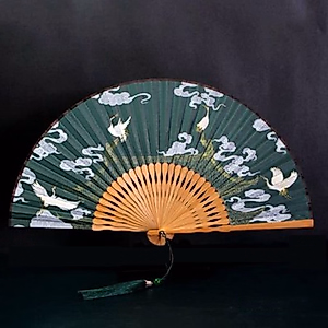 Chinese Fan Hand Fan Folding Fan Folding Fan Hanfu Portable Fan Crane Fan National Style Folding Fan Ladies Photography Fan Japanese Fan (Color : C, Size : One size)