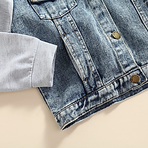 MAINESAKA Toddler Baby Boys Girls Hoodie Denim Jackets Button Down Trucker Jeans Top with Pockets Fall Long Sleeve Coat (Blue White-Thicken Denim, 3-4 Years)