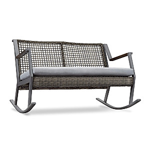 Real Flame Calvin Outdoor Two Seat Rocker, Loveseat, Powdered Aluminum Frame with Resin Wicker Weave