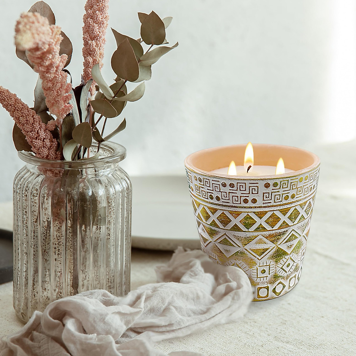 Citronella Candle, 20 oz - Coarse Ceramic 3 Wick Large Candle Outdoor Indoor Citronella Scented Candle, Made with a Blend of Natural citronella Oil and Soy Wax