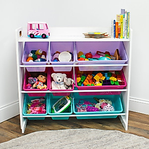 Humble Crew, White/Pink/Purple/Aqua Forever Toy Organizer with Shelf and 9 Storage Bins