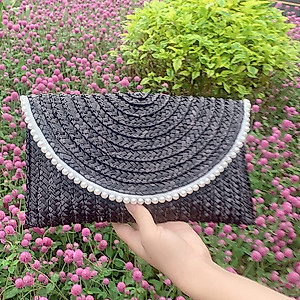 alilove Straw Clutch Bags for Women Summer Evening Handbags Bride Wedding Purse Vacation Beach Clutch Handmade Woven Envelope Wallet