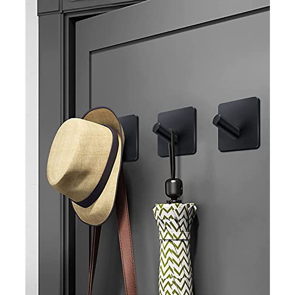 Adhesive Hooks - 5 Pack Heavy Duty Wall Hooks Waterproof Stainless Steel Hooks for Hat Towel Robe Hooks Rack Wall Mount - Bathroom Kitchen Home Hotel Office Cabinet and Bedroom Matte BLACK02