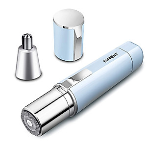 Nose and Ear Hair Trimmer SUPRENT, Wet & Dry Trimmer for Women, IPX7 Waterproof Design, Stainless Steel Rotation Blade, Portable Use (Macaron Blue)