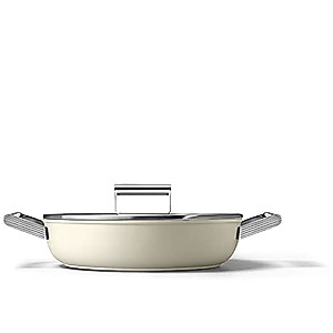 Smeg Cookware 11-Inch Cream Deep Pan with Lid, Large, Cream