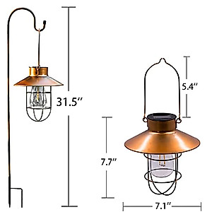 Hanging Solar Lights Lantern Lamp with Shepherd Hook,Metal Waterproof Edison Bulb Lights for Garden Outdoor Pathway (Copper)