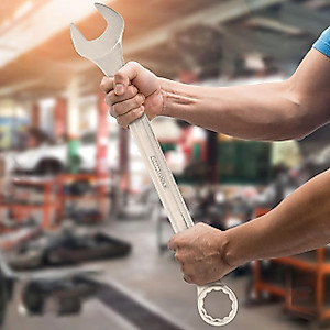 OEMTOOLS 22112 Jumbo Combination Wrench, 2 Inch | One Open End & One Box-Head on a Single Wrench | Long-Shaft Industrial Tool | Smooth Open End Doesn’t Mark Fasteners