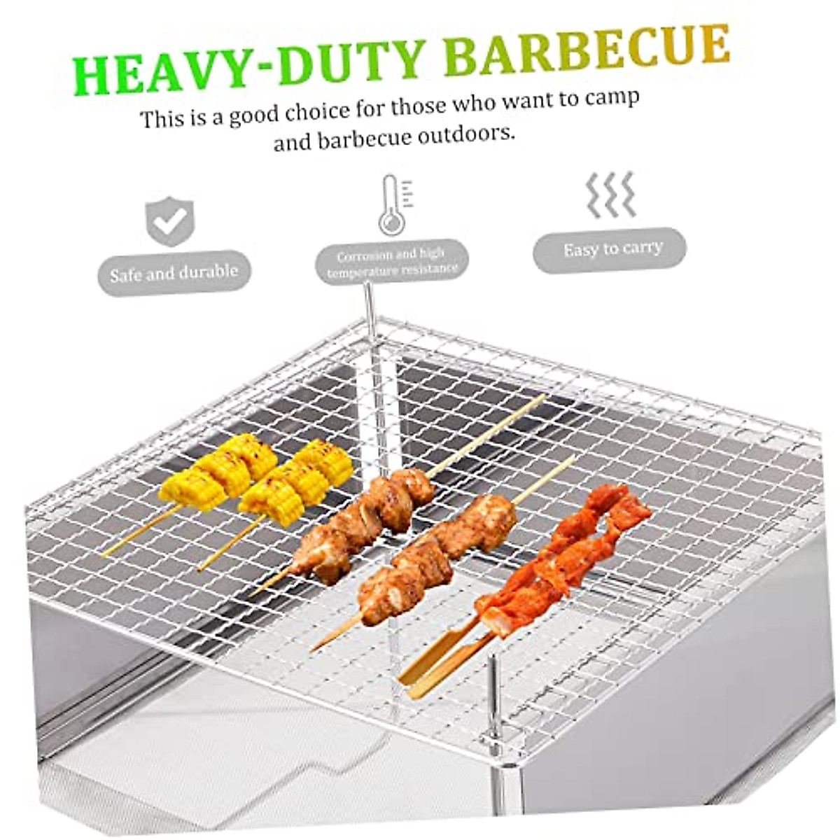SECFOU 1 Set for Park Camping Duty Kabob Barbecue Hibachi Portable Garden Cooking Tabletop Stainless Outdoor Kabab Heavy- Charcoal Beach Backyard Patio Steel Burning Firepit Folding
