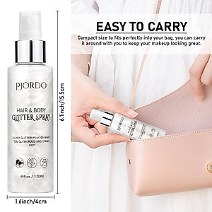 Pjordo Body Glitter Spray, Shimmer Spray, Gold Glitter Spray for Hair and Body, Glitter Hairspray, Quick Dry Long-Lasting Highlighter Powder Spray for Women Christmas Makeup Party Festival Rave 4FL.OZ