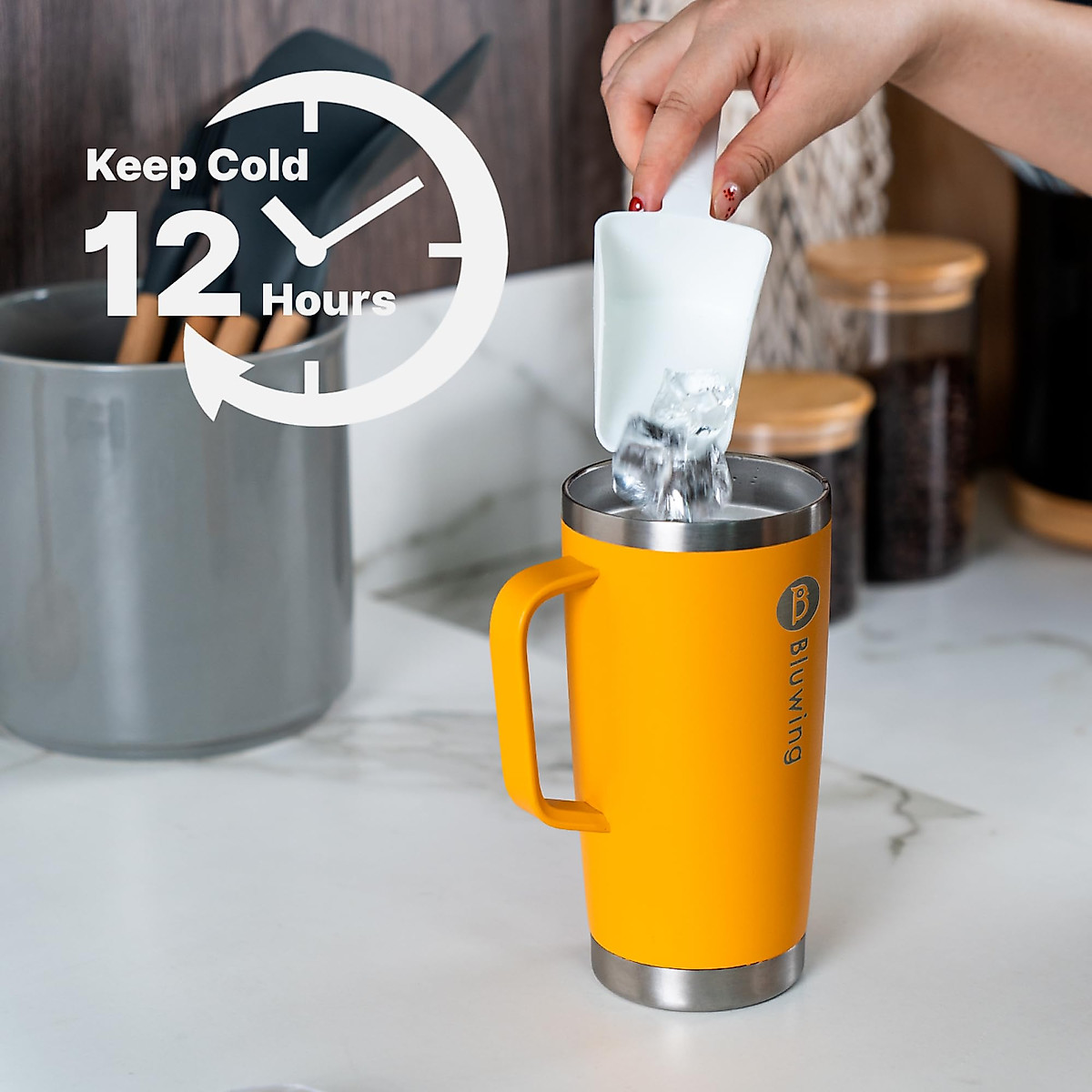 Bluwing 30 oz Insulated Tumbler Cups with Handle and Straw-Stainless Steel Travel Coffee Mug Tumbler for Women (Hot Pink)