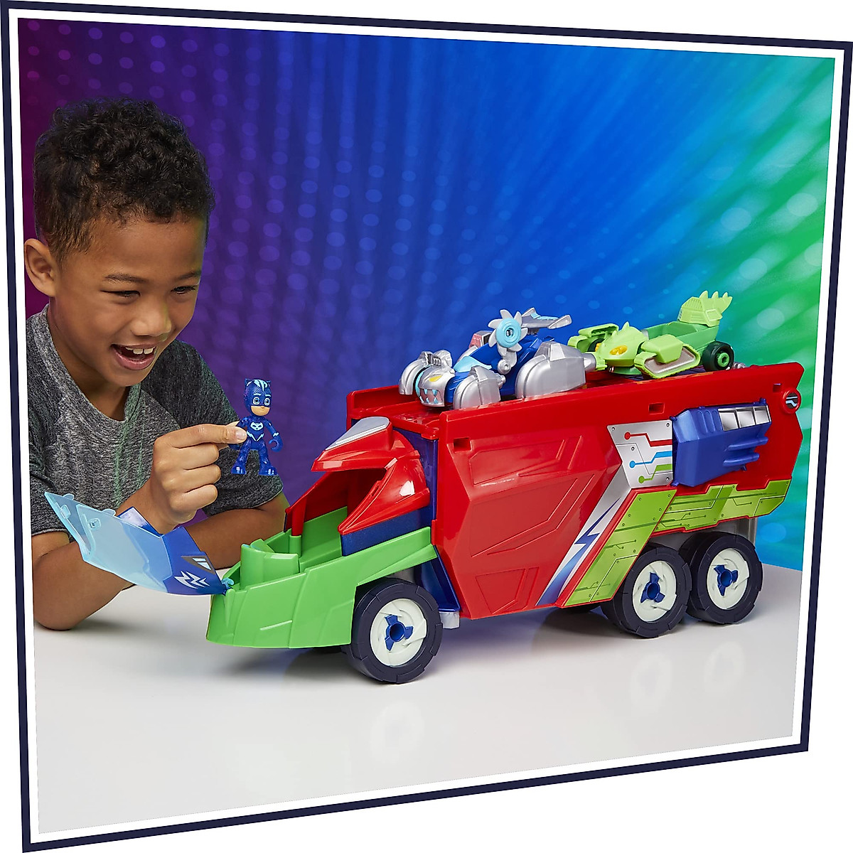 PJ Masks Toys PJ Launching Seeker Car Playset with Sounds, 2-in-1 Vehicle and Car Launcher, Preschool Toys for 3 Year Old Boys and Girls and Up