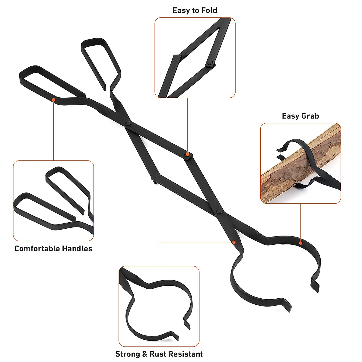 Heavy Duty Fire Tong and Blow Fire Poker Stick Set with Handbag, Fireplace Poker Grabber with Blow, firewood Grabber Tool for Wood-Burning Fire Pit or Fireplace Bonfire Indoor Outdoor use