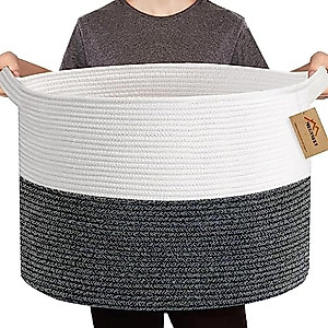 MEGASKET Extra Large Blanket Basket, 22" X 22" X 14" XXXL Blanket Storage Baskets for Living Room, Large Wicker Basket for Blankets, Woven Cotton Rope Basket, Throw Blankets Holder Organizer Bins