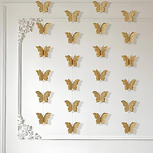 3D Paper Butterfly Garland Recycled Book Newspaper Hanging Garland Bunting Banner Party Decorations Wedding Baby Shower Home Decor 4 Pack (Brown)
