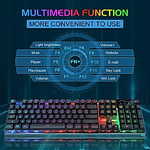 Gaming Keyboard and Mouse Combo, K1 LED Rainbow Backlit Keyboard with 104 Key for Computer/PC/Laptop