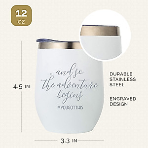 The Adventure Begins - Congratulations Gifts For Women, Going Away Gifts for Friends Moving, or Welcome To the Team- Perfect New Beginnings Gift - 12oz Stainless Steel Glass with Straw and Lid