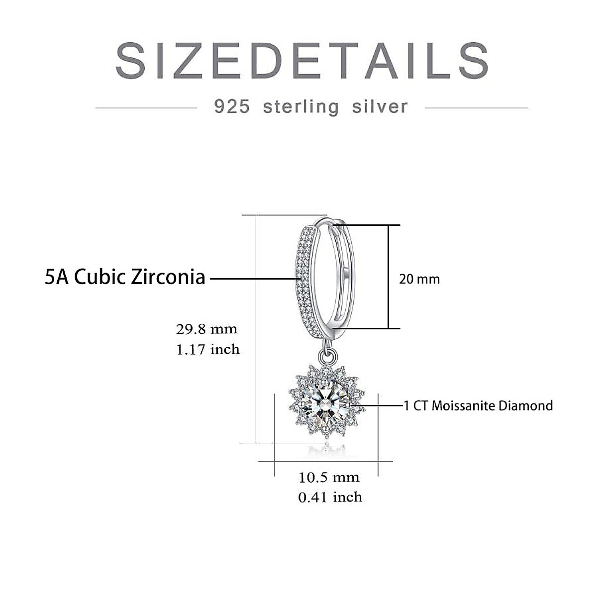 WTYIM 18K White Gold Moissanite Huggie Hoop Earrings for Women 925 Sterling Silver Moissanite Hoop Dangle Earrings Sunflower Simulated Diamond Moissanite Earrings