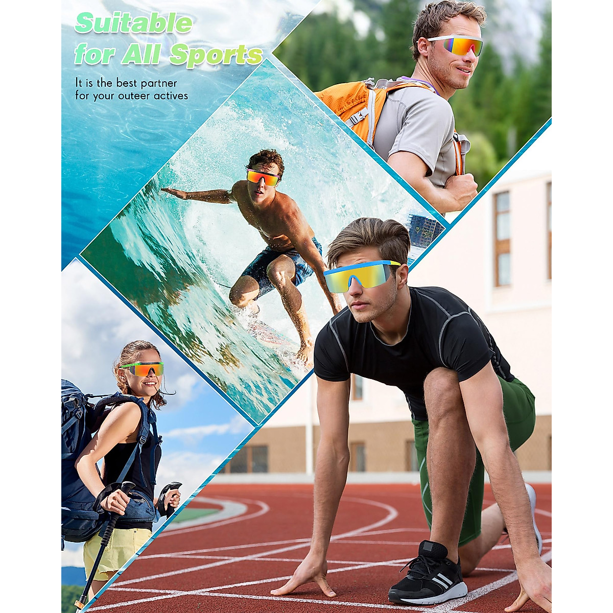 Kanayu 12 Pairs Neon Retro Semi Rimless Sunglasses 80s 90s Sunglasses Goggle Style Retro Rave Shades Glasses Sports Sunglasses for Men Women Adult Youth Teens