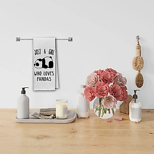 DIBOR Just A Girl Who Loves Pandas Kitchen Towels Dish Towels Dishcloth,Cute Sleeping Panda Decorative Absorbent Drying Cloth Hand Towels Tea Towels For Bathroom Kitchen,Panda Lovers Girls Women Gifts