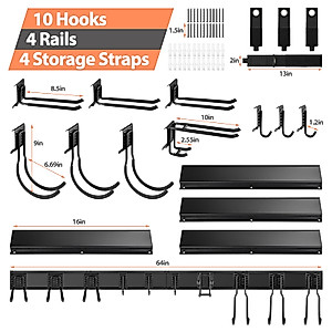 Waturis Garage Wall Organizer, 64 Inch Heavy Duty Garden Tool Organizer, 18PCS Adjustable Tool Storage Rack for Garage Storage Organization Yard Shed Tool Organizer