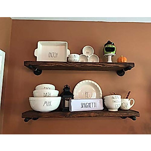 Industrial Black Iron Pipe Shelf Brackets –12 Inch Set of 6, Heavy Duty Rustic Floating Shelf Bracket, Clothing Rack, Coated Finish, Hardware Included