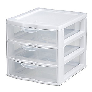 Sterilite 3 Drawer Mini Desktop Unit, Clear w/White Frame