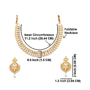 Efulgenz Pearl Indian Choker Indian Pearl Necklace Indian Faux Pearl Necklace Jewelry Set Cz Cubic Zirconia Beaded Choker Necklace Earrings Jewelry Set