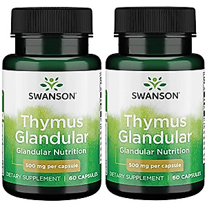 Swanson Raw Thymus Glandular 500 Milligrams 60 Capsules (2 Pack)