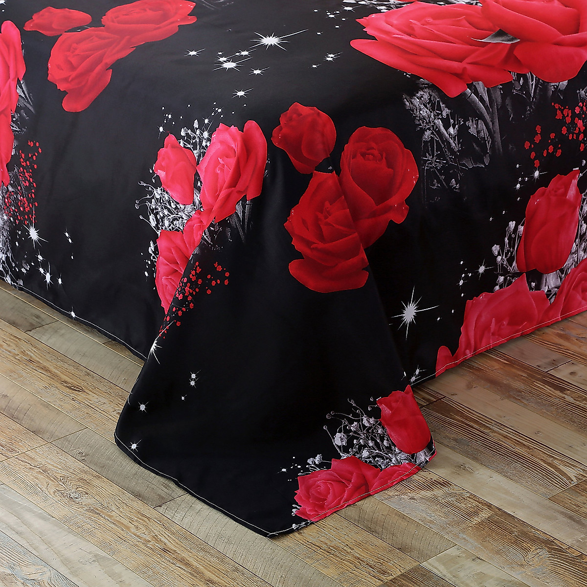 3D Bedding Set Home Textile Hot Red Rose Pattern 4pcs Queen Size Duvet Cover Sets Full King Twin Red Bed Sheet Set