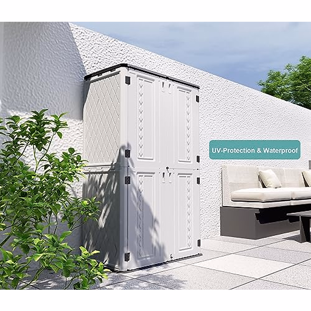 Outdoor Storage Shed,KINYING Outdoor Storage Cabinet Waterproof with Double Doors,52 Cu.ft Resin Vertical Tool Shed for Garden,Patio,Backyard,4×2.5×6.6 FT