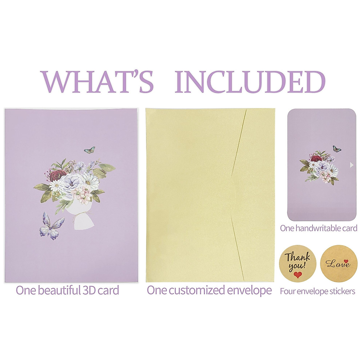 PQZKLDP 3D Pop-up Butterflies Greeting Card in Natural with Envelope and Note Tag Birthday-Anniversary-Wedding-Thank You- Gift Card All Occasion (Pink)