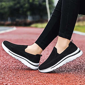 Aceptolcom Women Slip On Walking Shoes Orthopedic Shoes,Breathable Mesh Arch Support Slip Resistant Work Shoes Tennis Shoes Sock Shoes (5,Black,5)